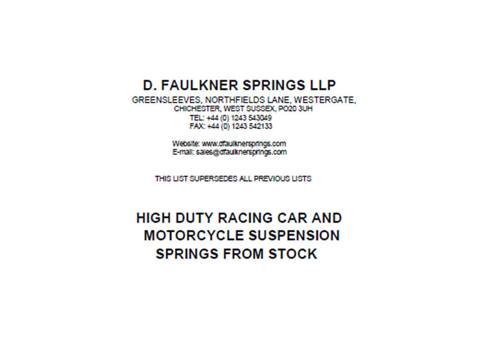 Price List and Downloads – D Faulkner Springs
